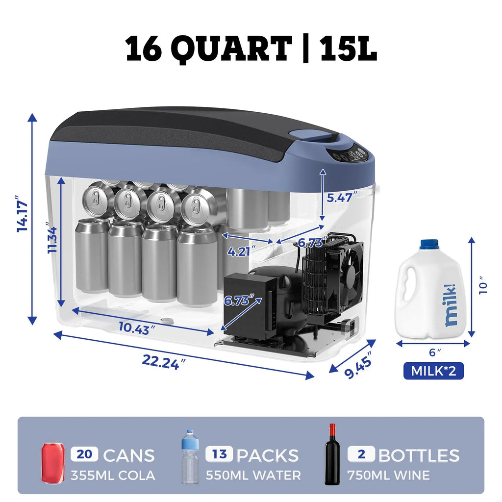Setpower 16Qt AB15 12V Car Cooler Portable Fridge Freezer For Overland